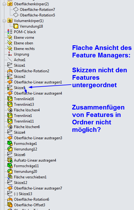 Flache Ansicht im featuremanager wie rückgängig? (DS SolidWorks ...