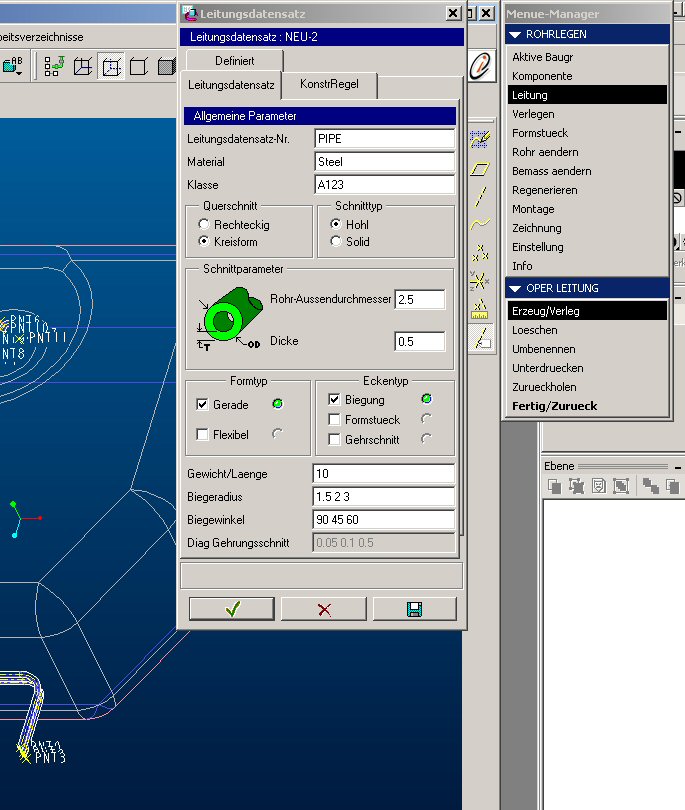 Pro/E 2001 - Piping - Wie stellt man die Diche des Rohrkörpers ein? (PTC Engineering Solutions ...